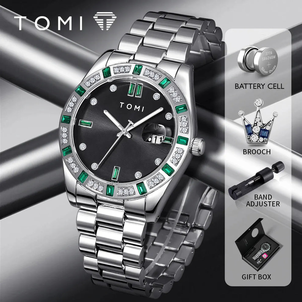 TOMI T-305 New Men's Luxury Business Stainless Steel Watch Gift Box Se ...
